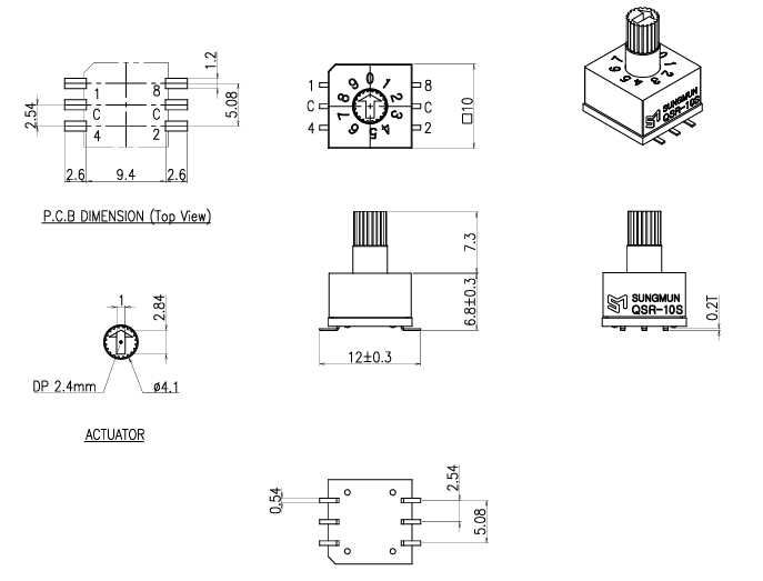 QSR-10S rotary encoder switch 10 * 10mm vertical patch with handle SUNGMUN